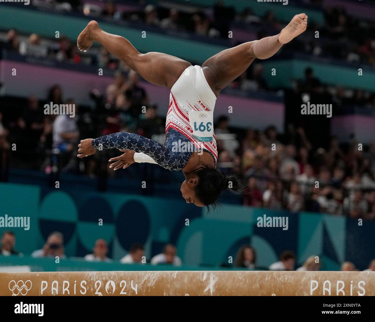 Paris, France. 30th July, 2024. Simone Biles of the U.S. performs on ...