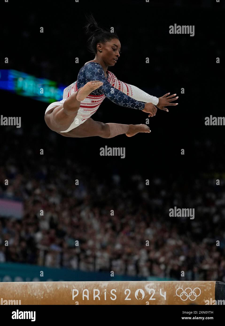 Paris, France. 30th July, 2024. Simone Biles of the U.S. performs on ...