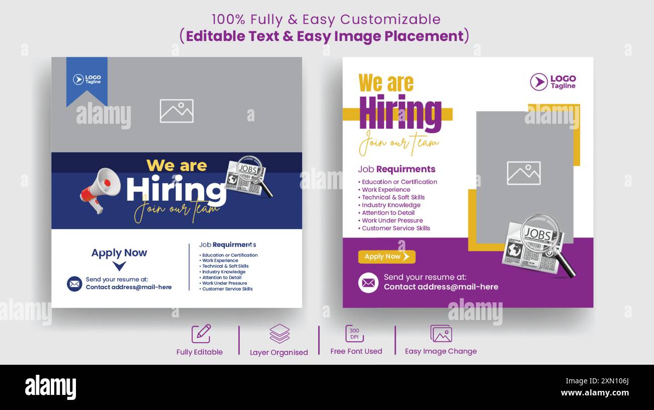 We are hiring job social media posts ads banner editable template. Job ...