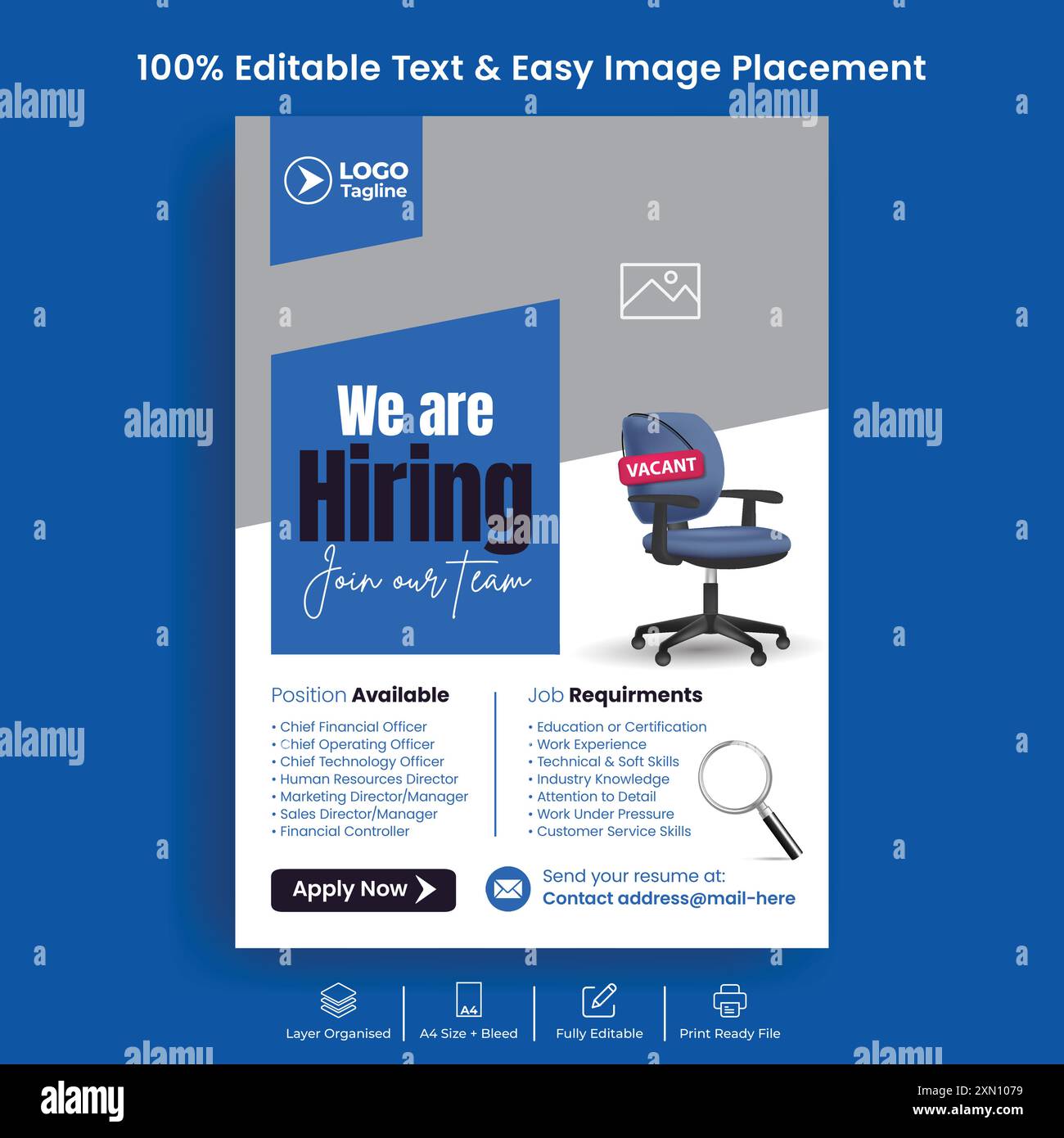 Hiring job print ready flyer or poster editable template. Job Vacancy ...
