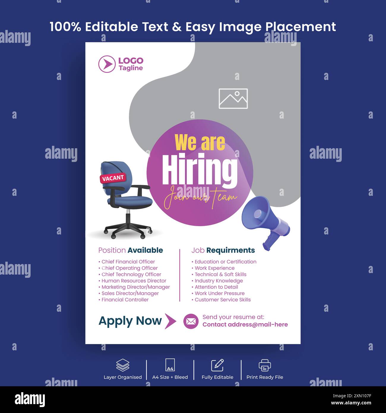 We are hiring print flyer or poster a4 size vertical editable template ...