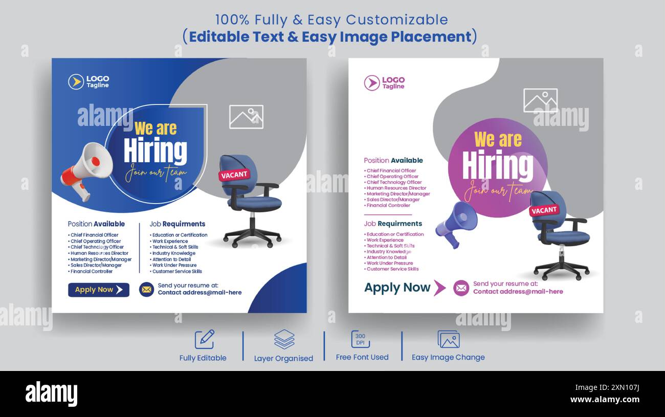 Hiring job social media posts ads banner template. Job Vacancy web ...