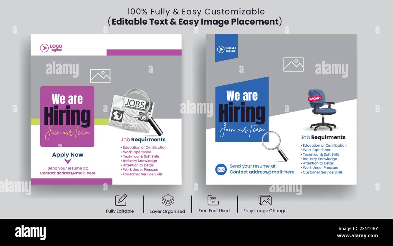 Hiring job social media posts ads banner template. Job Vacancy web ...