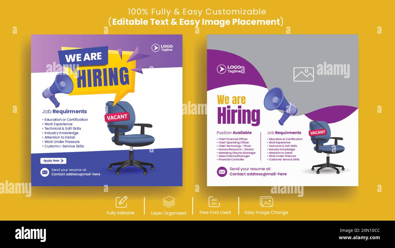 We are hiring job social media posts ads banner editable template. Job ...