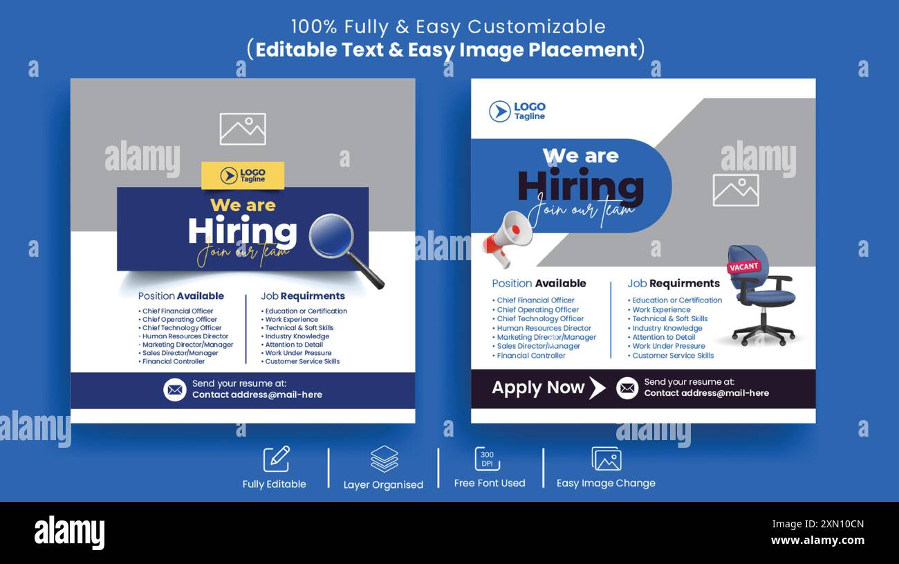 We are hiring job social media posts ads banner editable template. Job ...