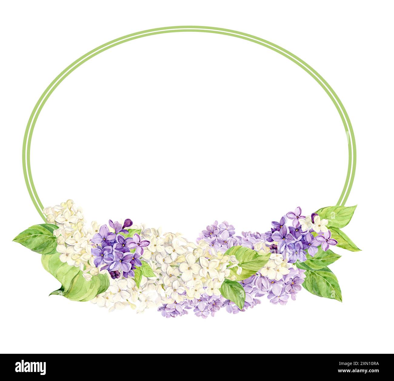 Elegant oval frame with lilac. Template with spring flowers with place ...