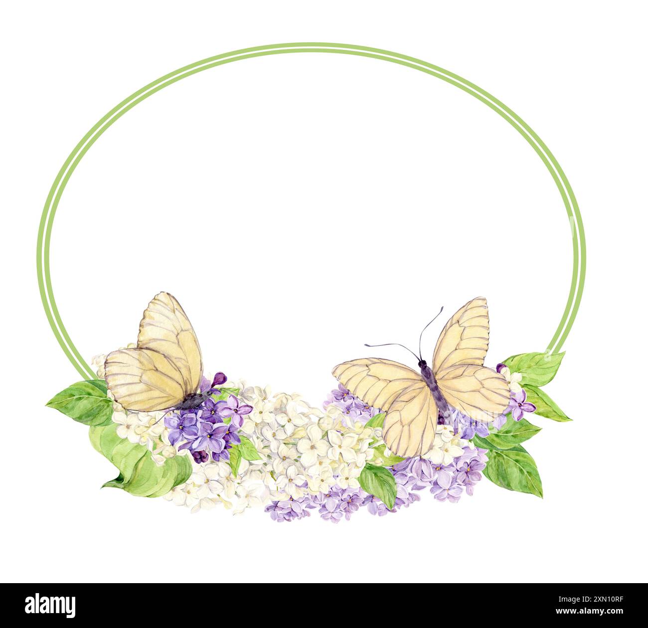 Elegant oval frame with lilacs and butterflies. Template with spring ...