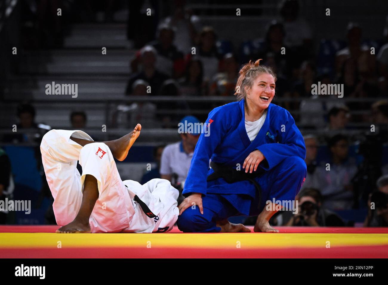Andreja Leski ( SLO ) celebrates her victory against Prisca Awiti ...