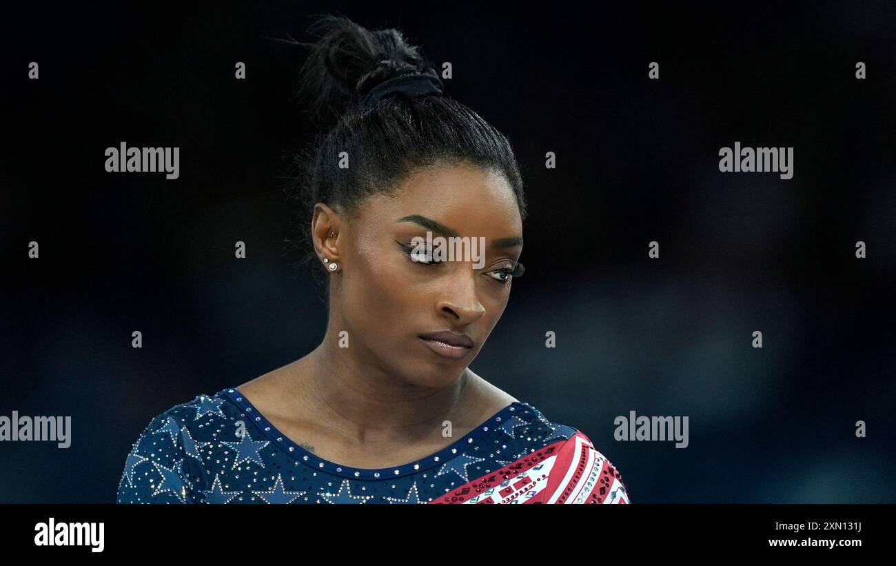 Simone Biles, of the United States, prepares to compete during the ...