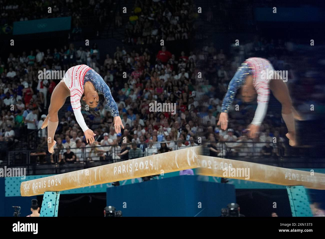 Jordan Chiles, of the United States, performs on the balance beam and ...