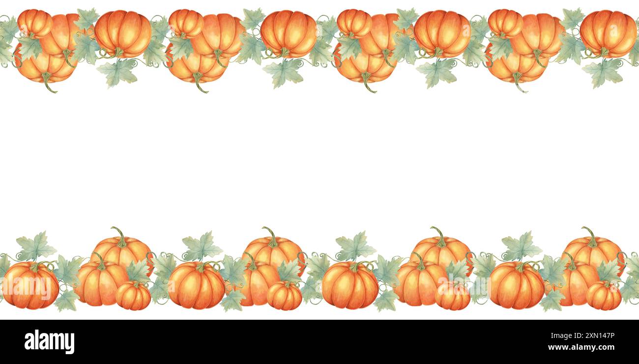 Pumpkin seamless border clipart depicts rows of orange pumpkins with ...
