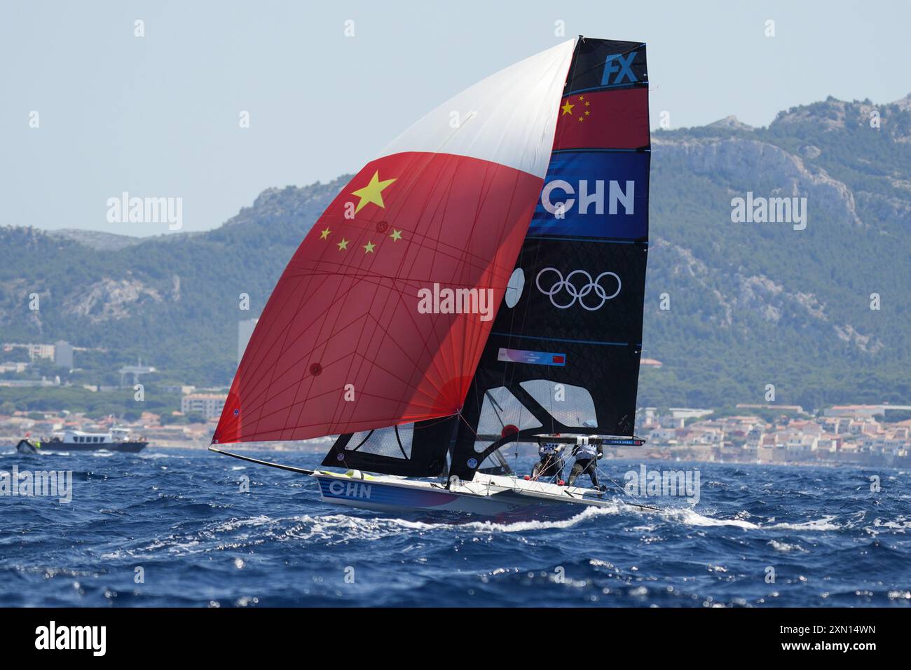 Marseille, France. 30th July, 2024. Hu Xiaoyu Hu/Shan Mengyuan of China compete during a race of ...