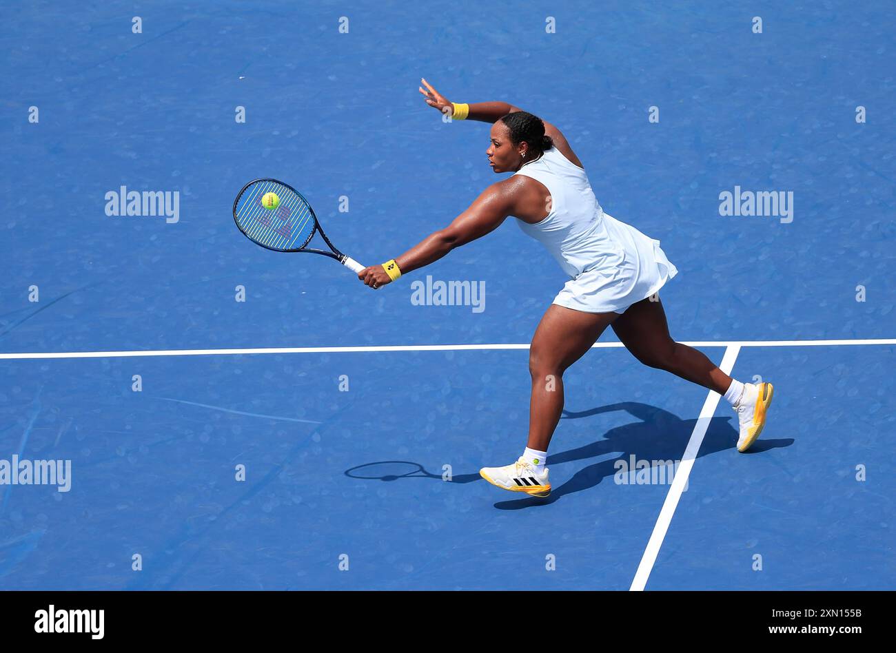 July 30, 2024: Taylor Townsend (USA) hits a shot during the 2024 ...