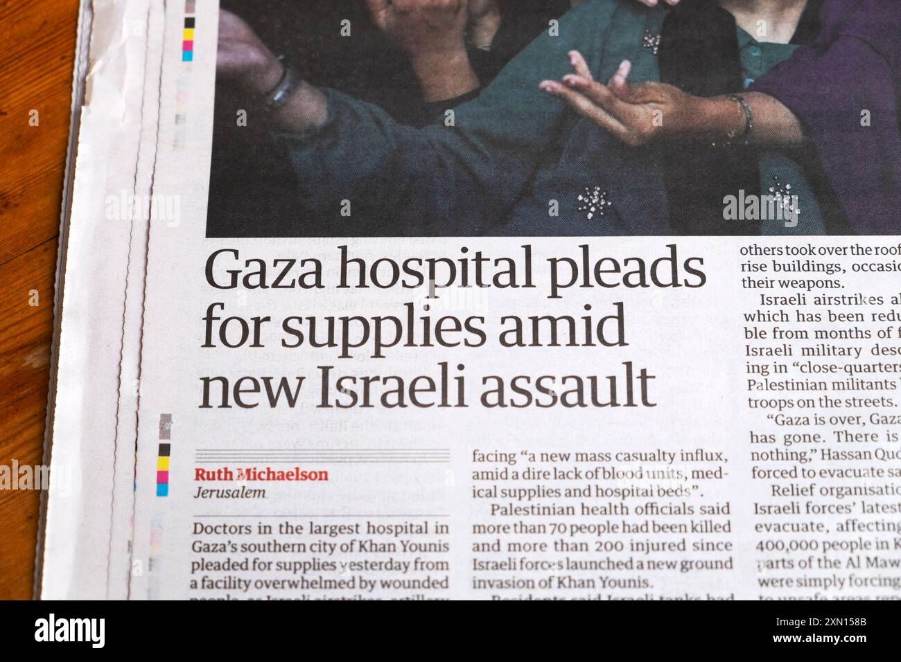 'Gaza hospital pleads for supplies amid new Israeli assault' Guardian newspaper headline Israel ...