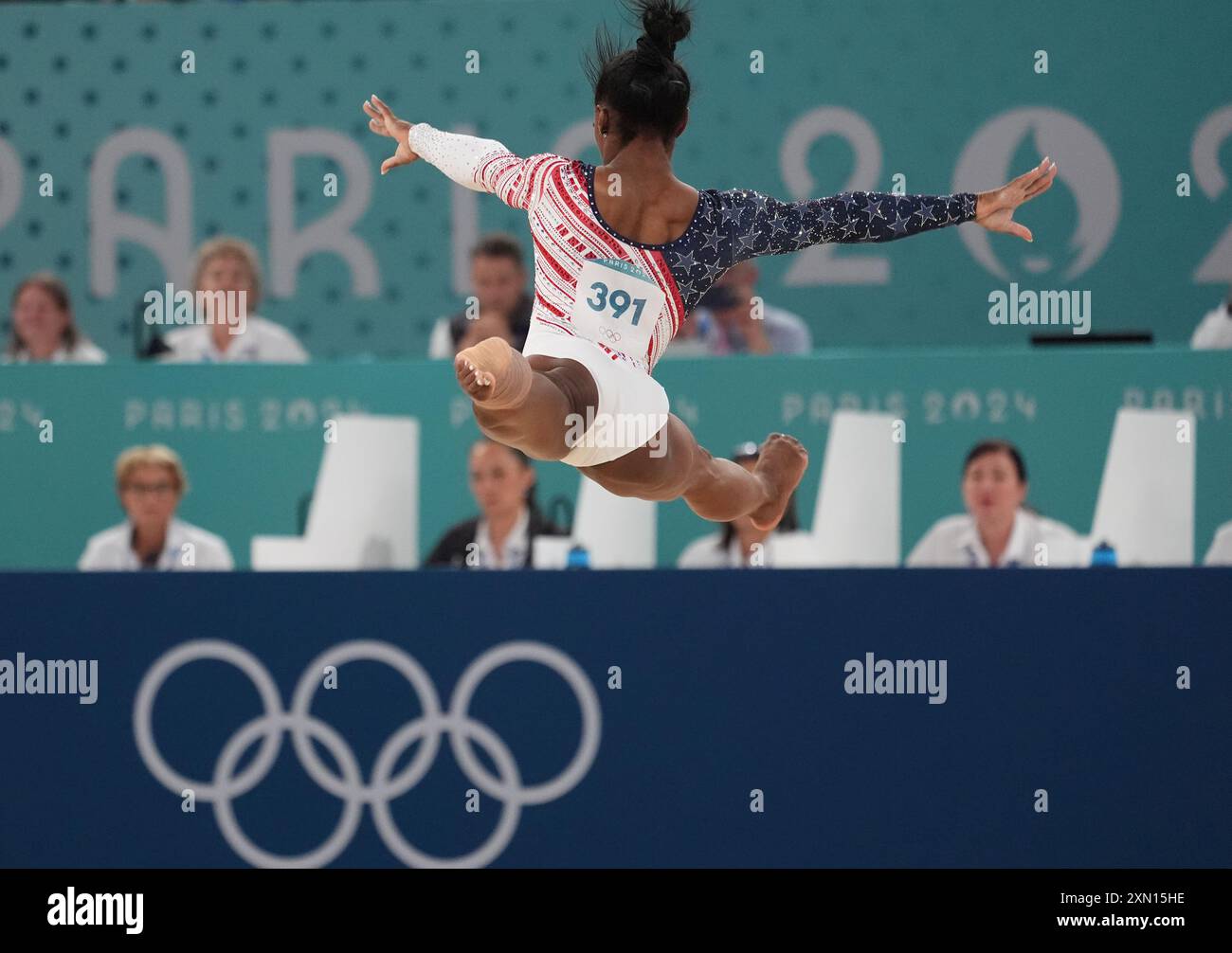 Paris, France. 30th July, 2024. Simone Biles of the U.S. performs in ...