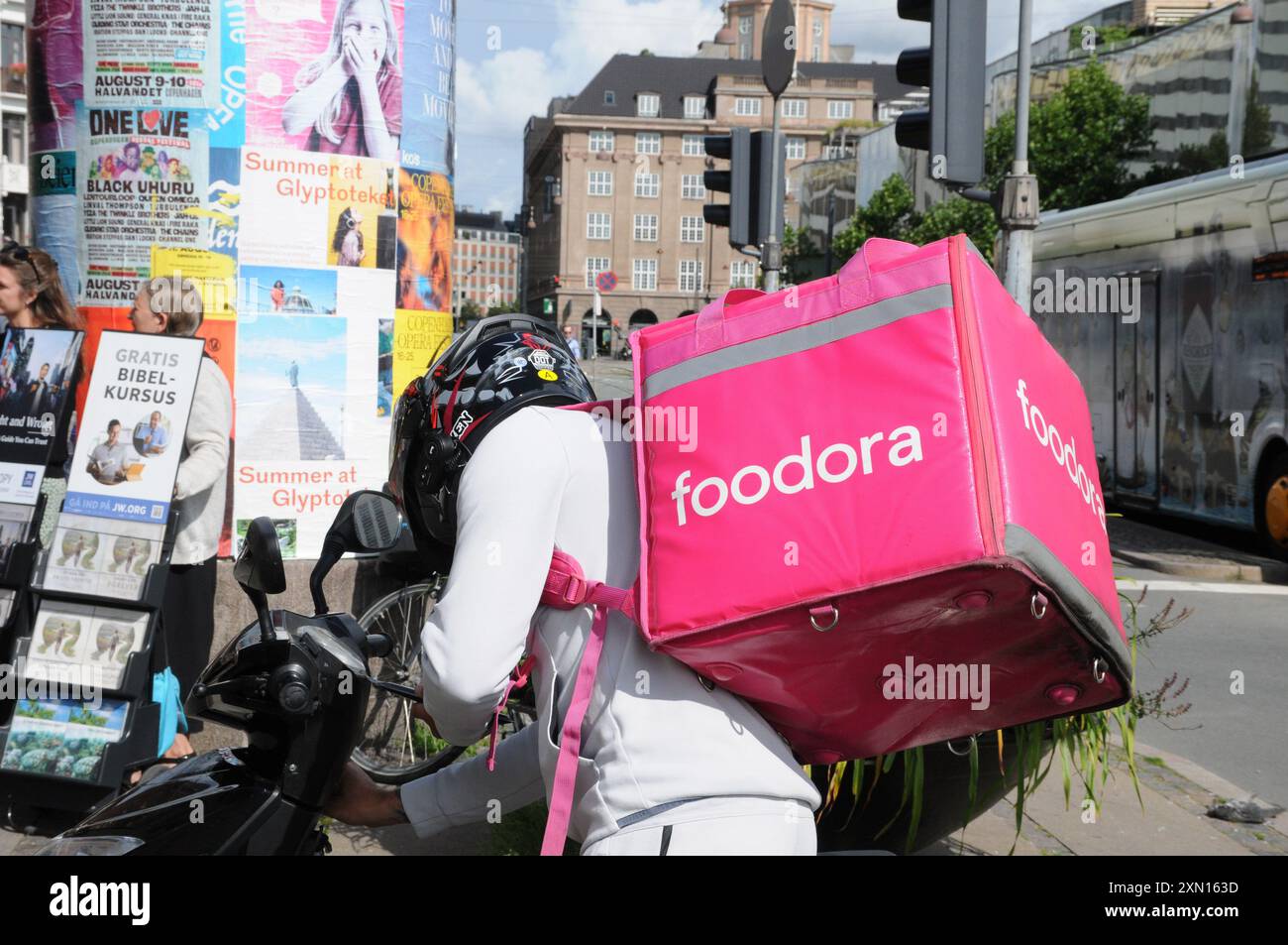 Copenhagen/ Denmark/30 July 2024/ Foodora delivery man in danish ...