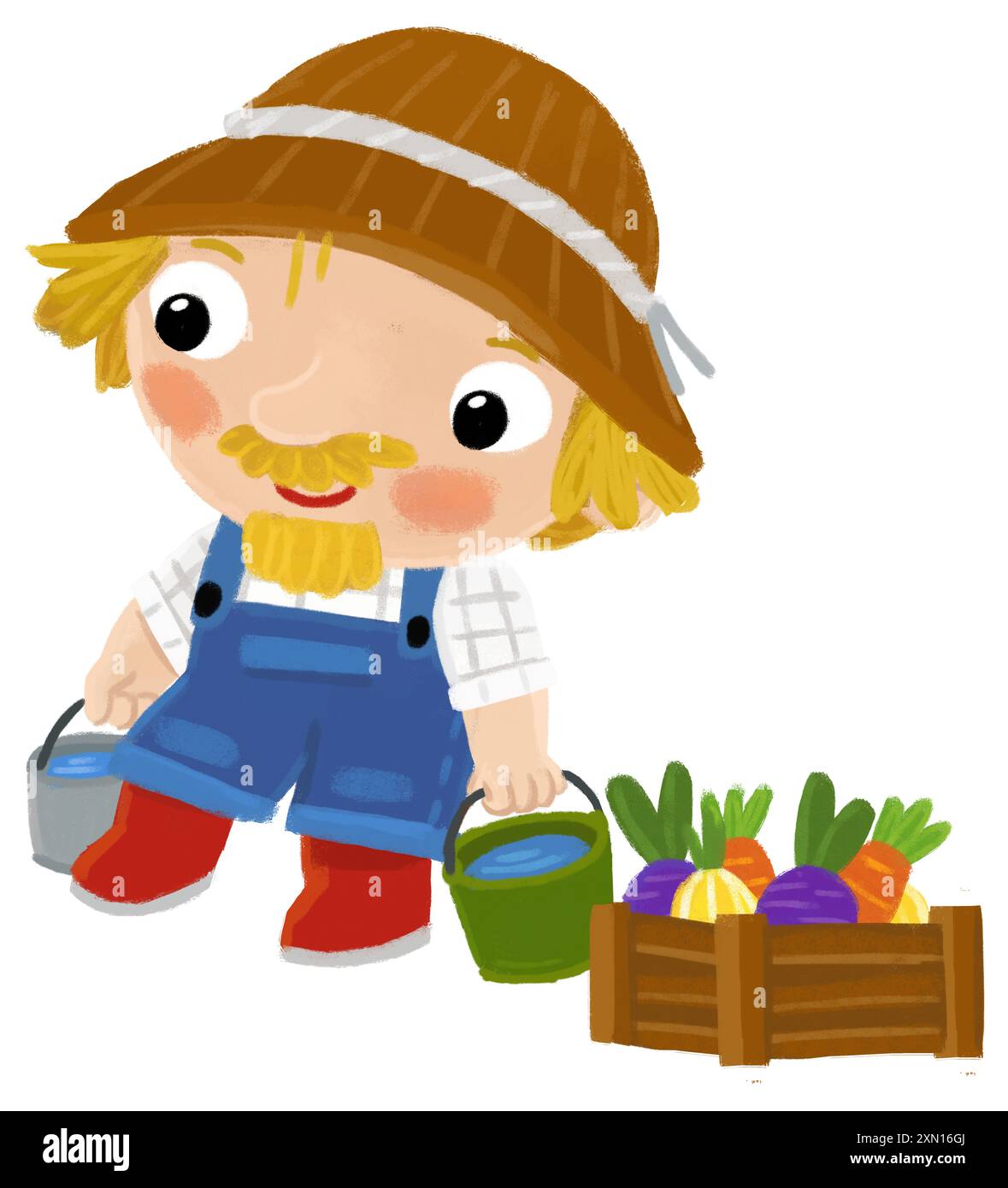cartoon scene with farmer man standing doing some activity isolated ...