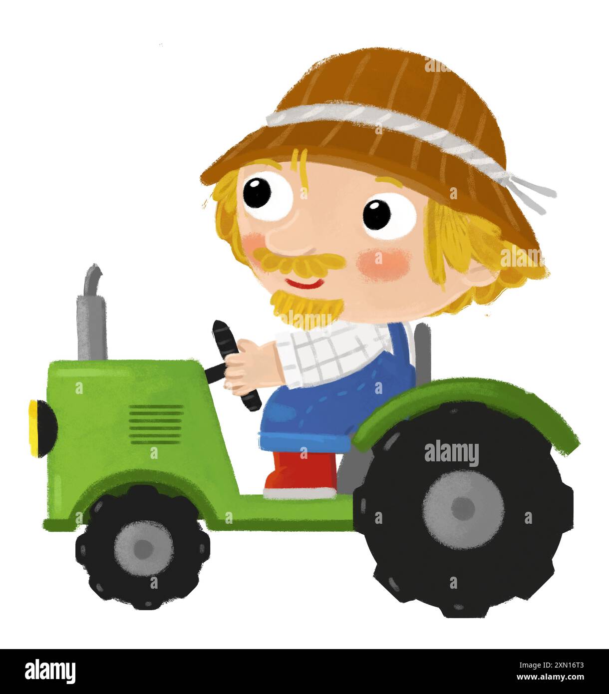 cartoon scene with farmer man working on tractor doing some activity ...