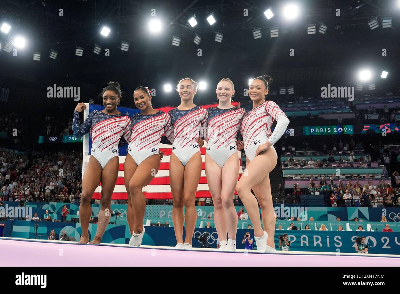 Team USA from left to right, Simone Biles, Jordan Chiles, Hezly Rivera ...