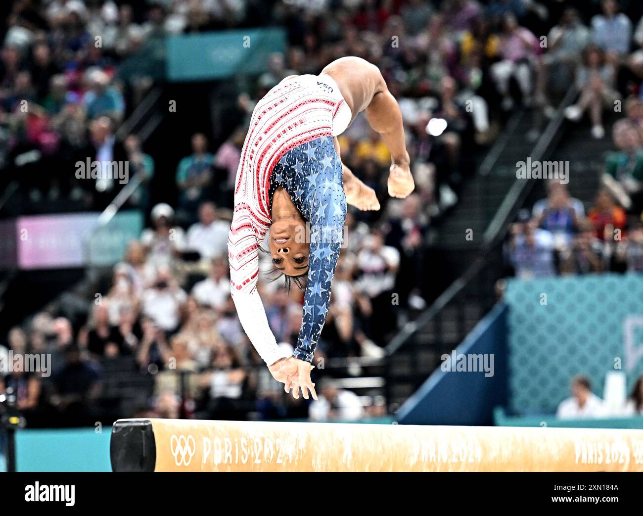 Paris, France. 30th July, 2024. Simone Biles from USA performs a ...