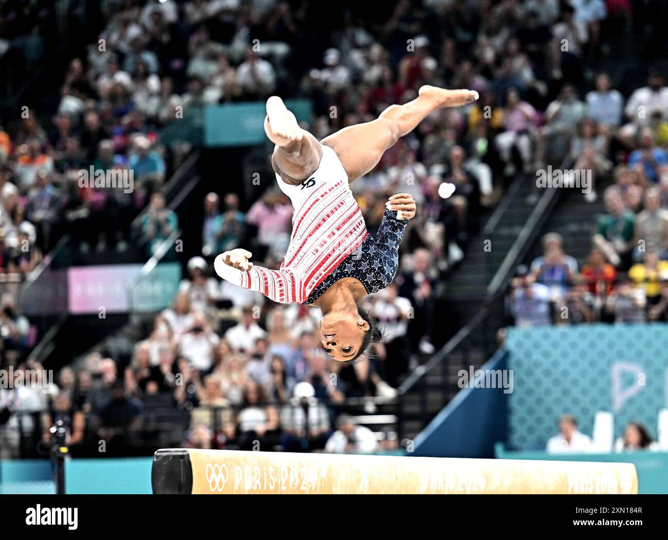 Paris, France. 30th July, 2024. Simone Biles from USA performs a ...