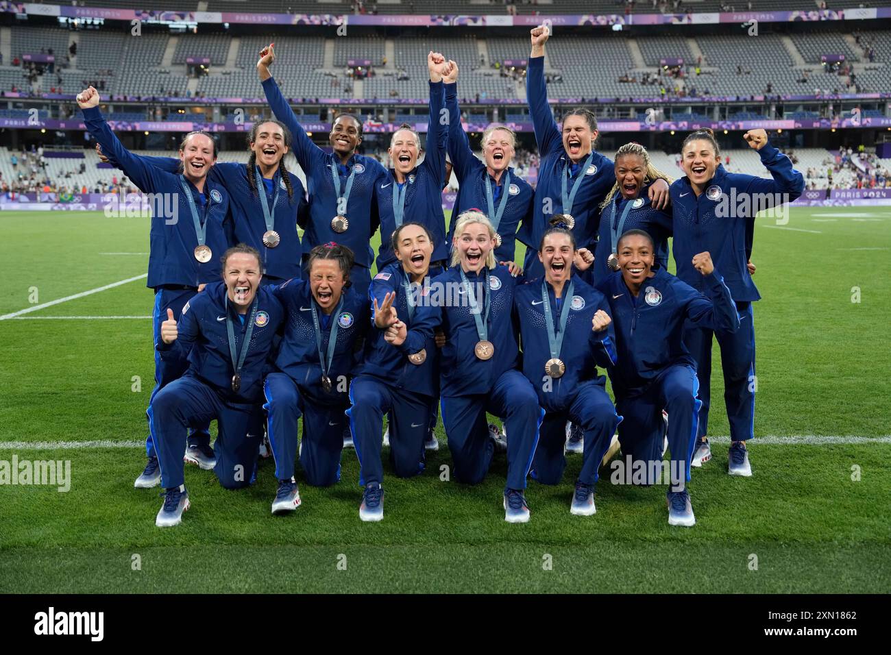 Members of the United States Rugby Sevens team pose for the media with ...