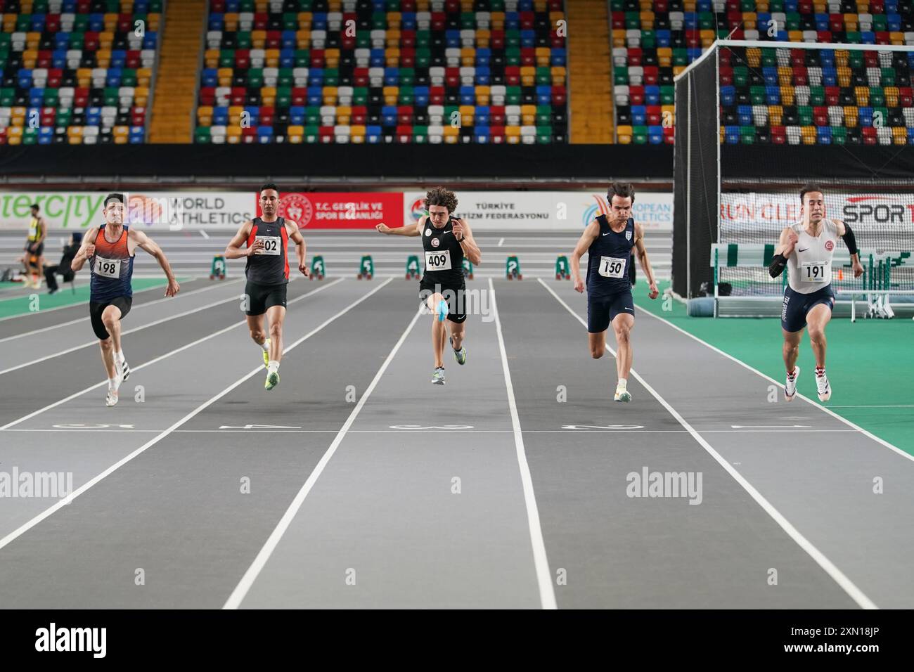 ISTANBUL, TURKIYE - FEBRUARY 17, 2024: Athletes running 60 metres ...