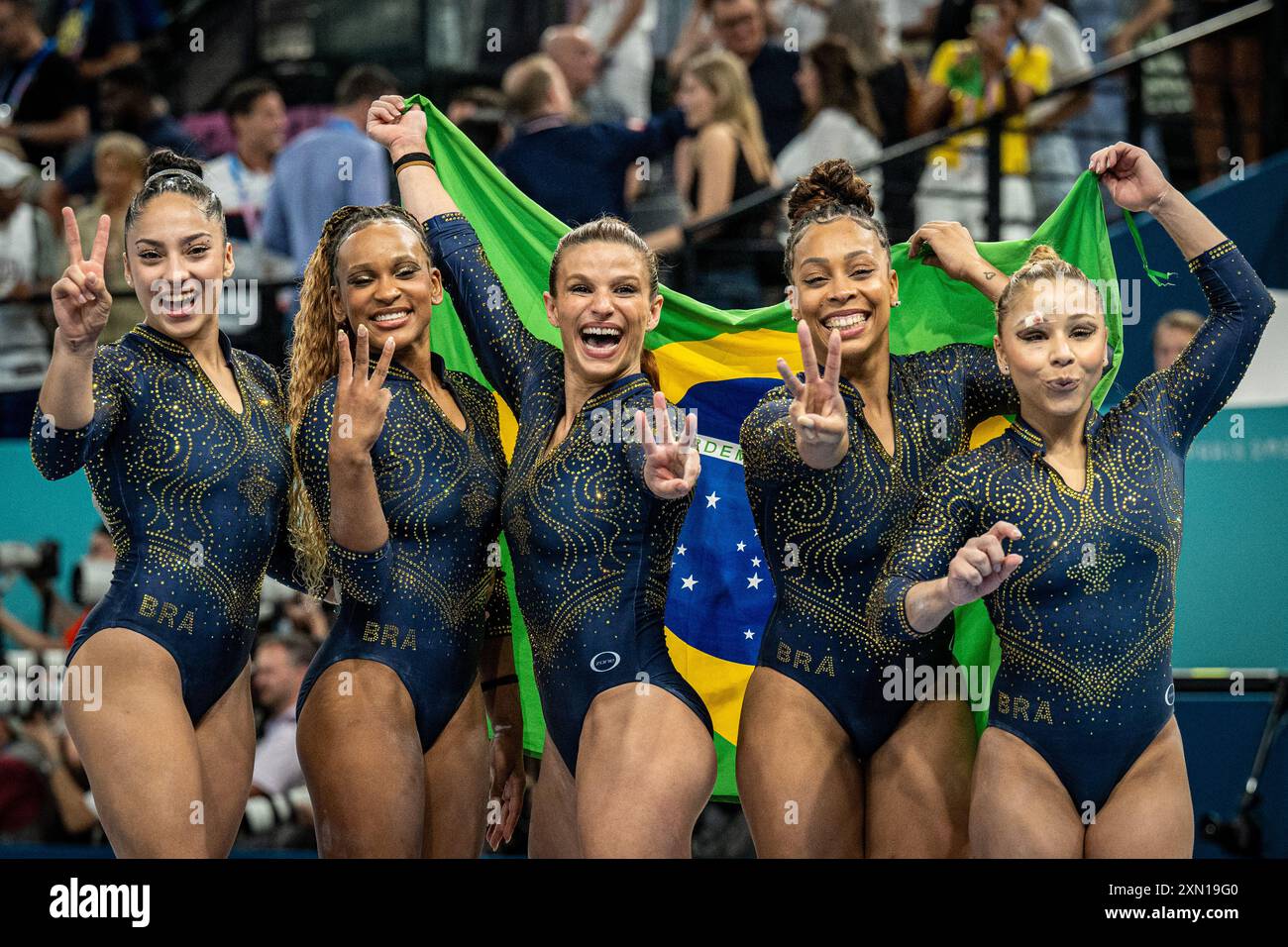 Paris, France. 30th July, 2024. Brazilian Women's Gymnastics Team, Rebecca Andrade, Jade Barbosa ...