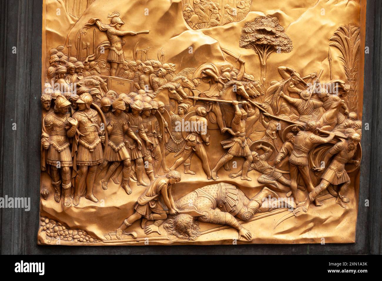 David and Goliath scene from the Old Testament on the gold Gates of ...