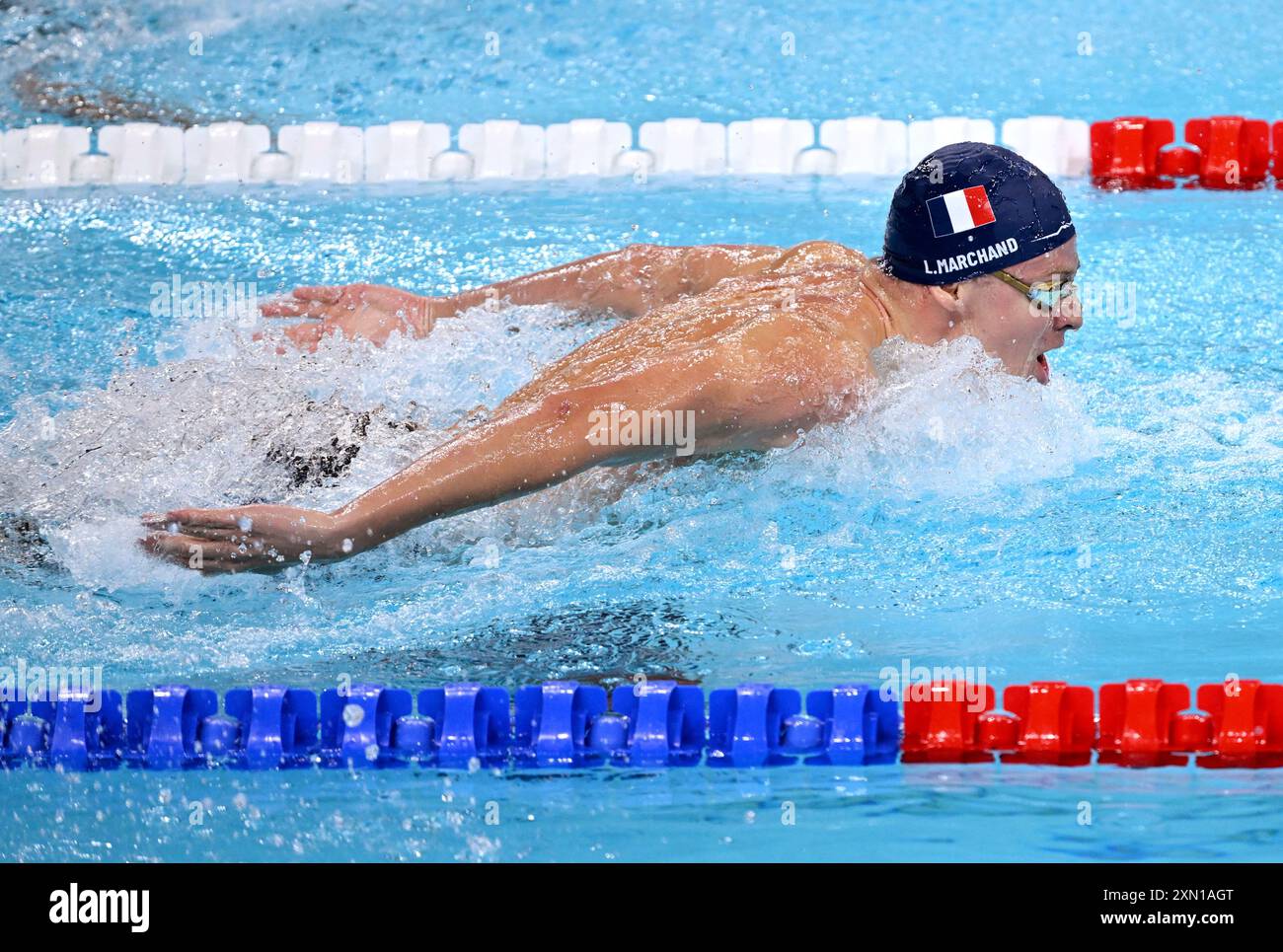 Paris, France. 30th July, 2024. Leon Marchand of France competes during ...