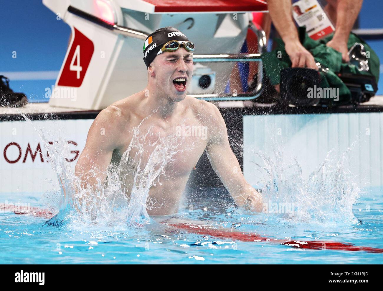 Paris, France. 30th July, 2024. Daniel Wiffen of Ireland celebrates ...