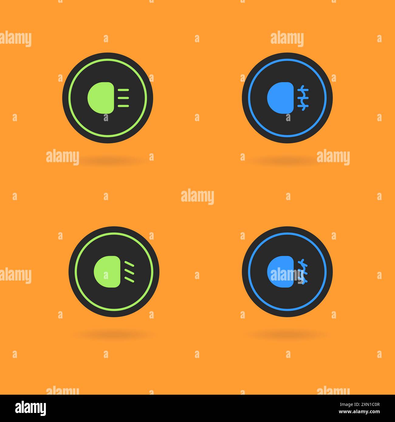 Car low beam and high beam icon set vector. Set of car light logos ...
