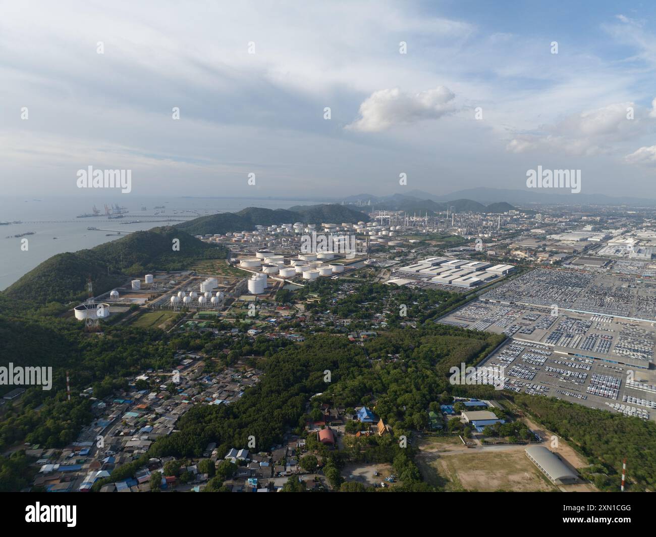 Petrochemical oil refinery at Laem Chabang in Thailand. Aerial view ...