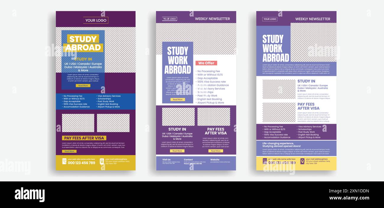 Set of email newsletter template for Education, study abroad and online ...