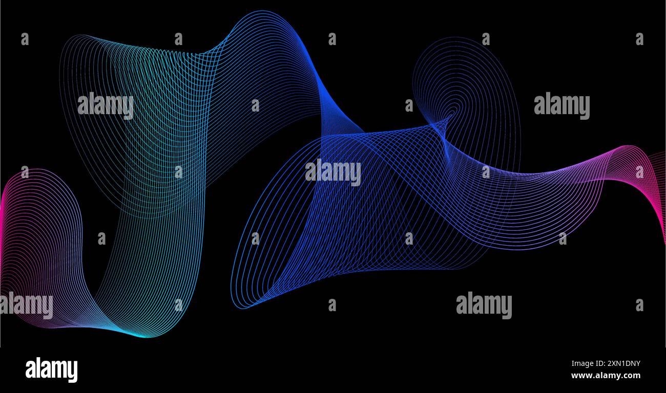 Abstract colorful wave lines on black background, concept of movement ...