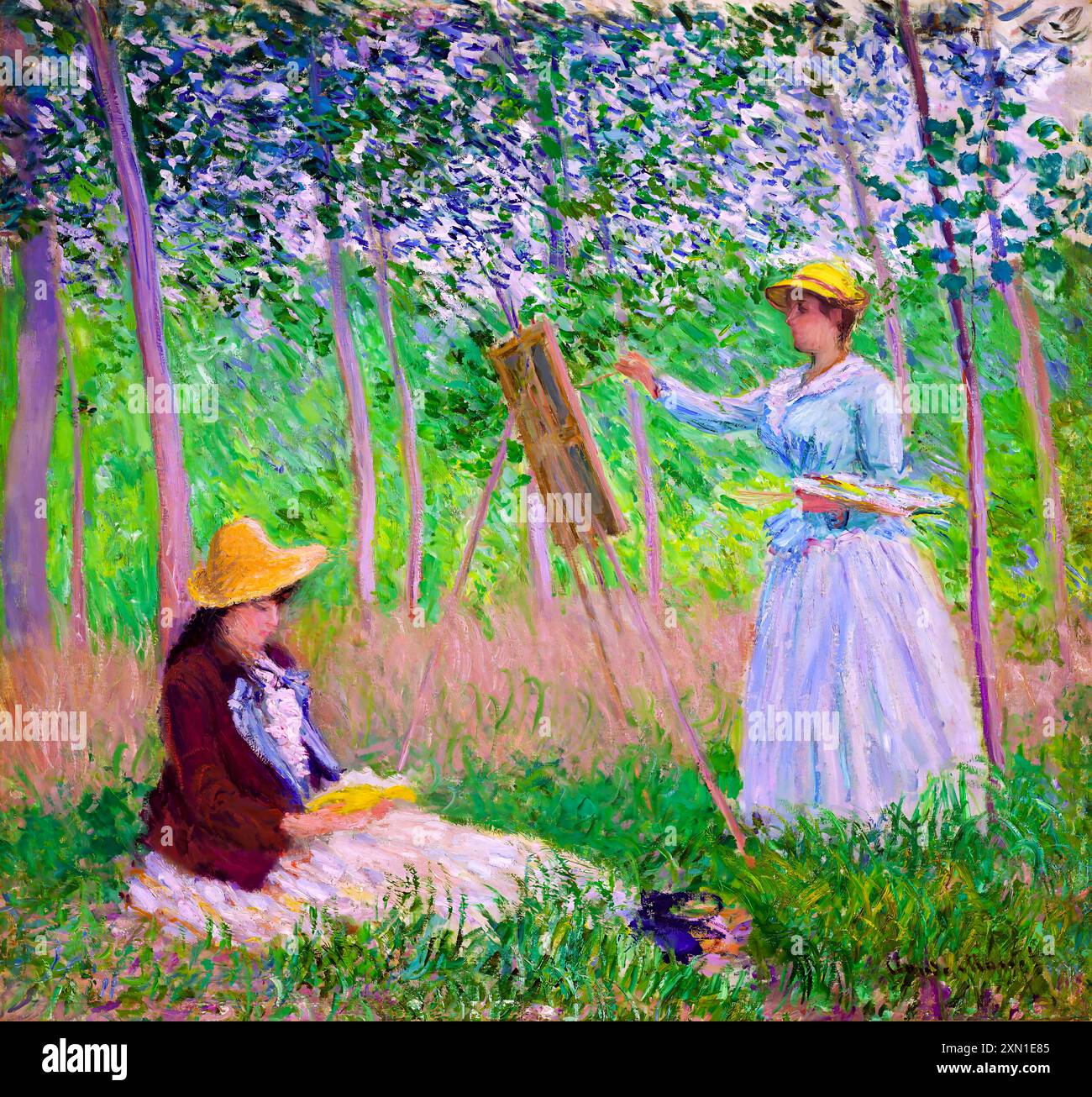 In the Woods at Giverny, Blanche Hoschedé at Her Easel with Suzanne ...
