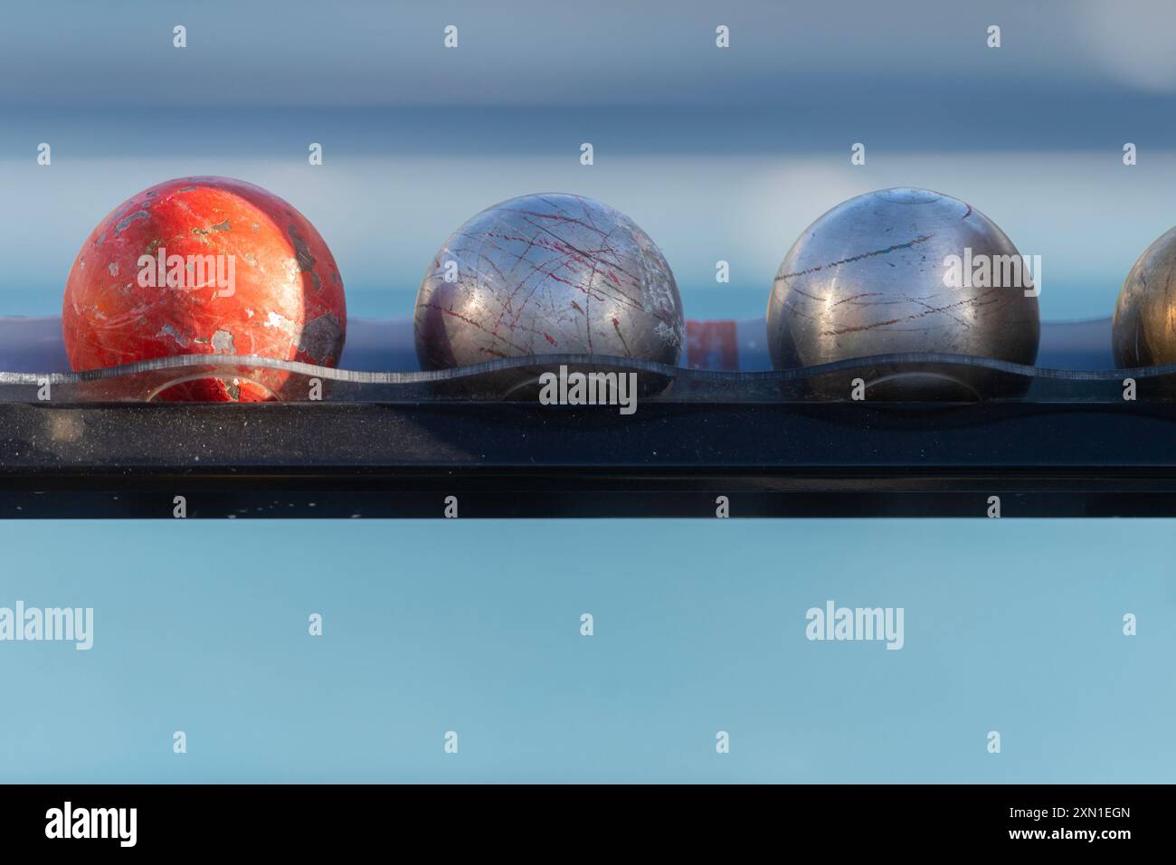 Shot put prepared for competition. Track and field background ...