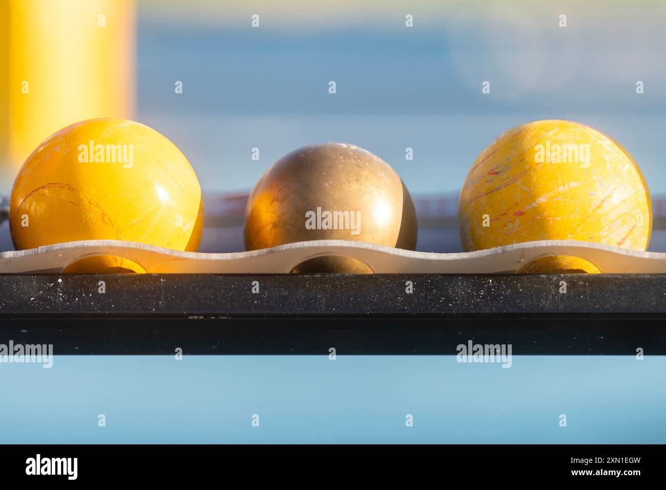 Shot put prepared for competition. Track and field background ...