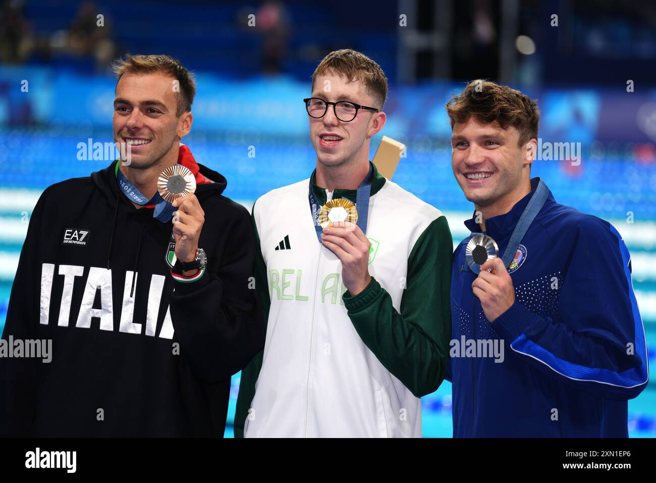 (L-R) Italy's Gregorio Paltrinieri, Ireland's Daniel Wiffin and USA's ...