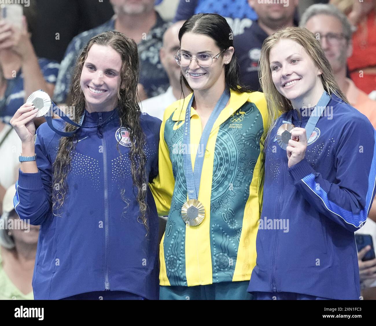 Paris, France. 30th July, 2024. Women's 100m Backstroke Final gold medalist Kaylee McKeown of ...