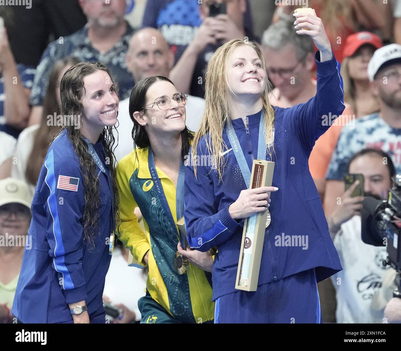 Paris, France. 30th July, 2024. Women's 100m Backstroke Final gold medalist Kaylee McKeown of ...