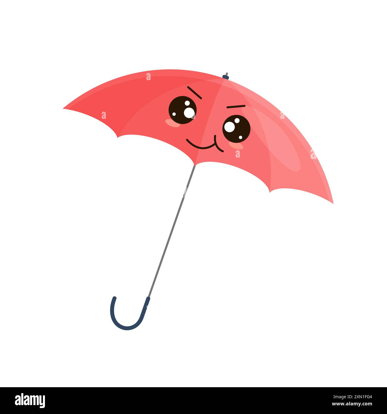 Cute red umbrella character with funny smile, kawaii parasol vector ...