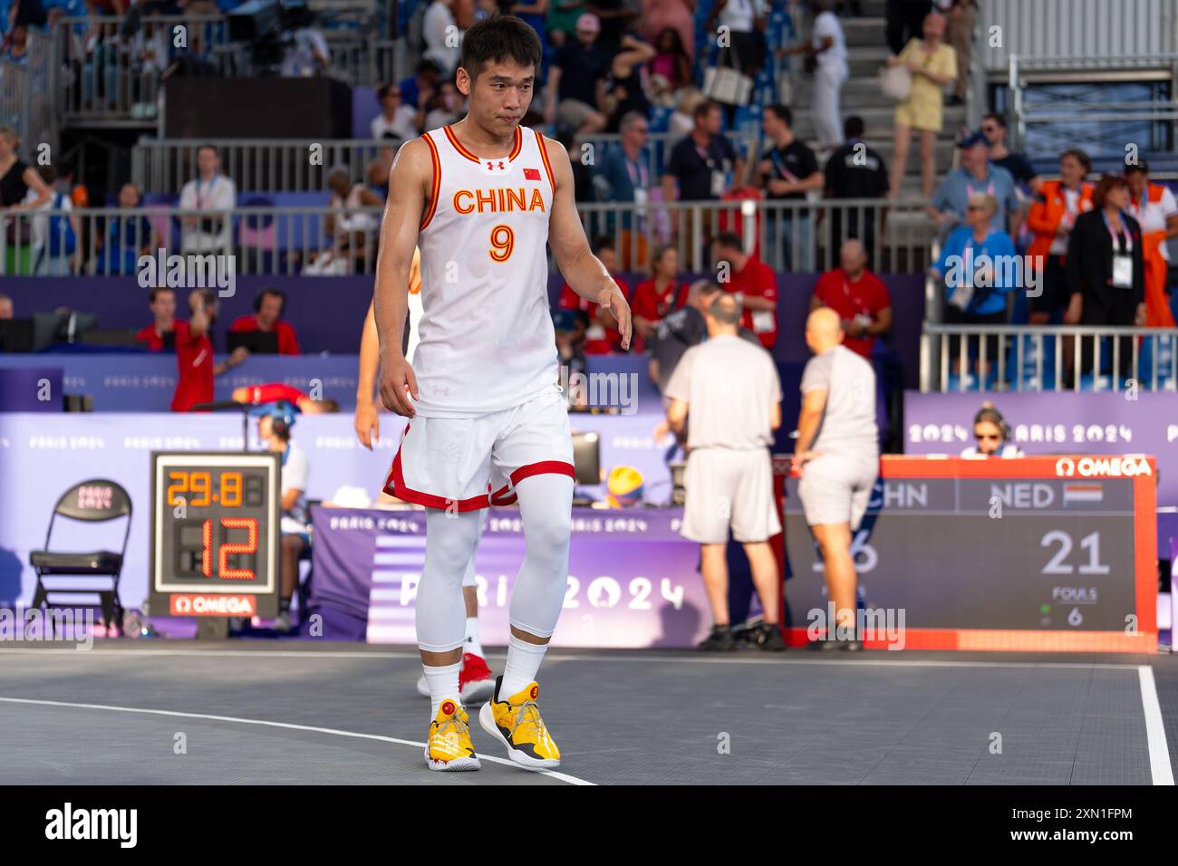 Paris, France. 30th July, 2024. PARIS, FRANCE - JULY 30: Wenbo Lu of China looks dejected after ...