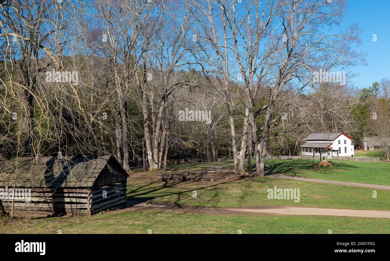Old buildings and trees at a Cades Cove historic area in the Great ...