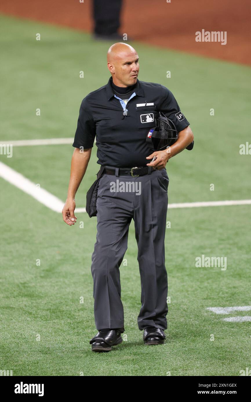 Arlington, Texas, USA. 23rd July, 2024. Umpire Vic Carapazza (19) looks ...