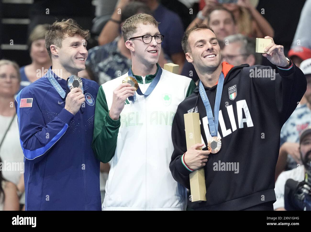 Paris, France. 30th July, 2024. Men's 800m Freestyle Final gold medalist Daniel Wiffen of ...