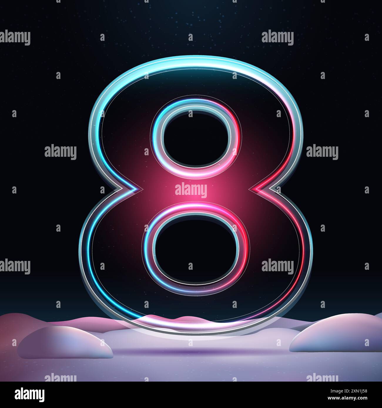3D number 8 with neon light insight. Glass symbol with sparkles and ...