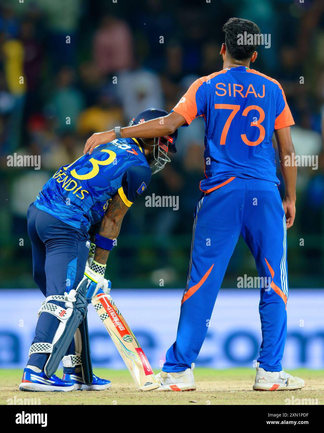 Kandy, Sri Lanka. 30th July 2024. India's Mohammed Siraj pats Sri Lanka ...