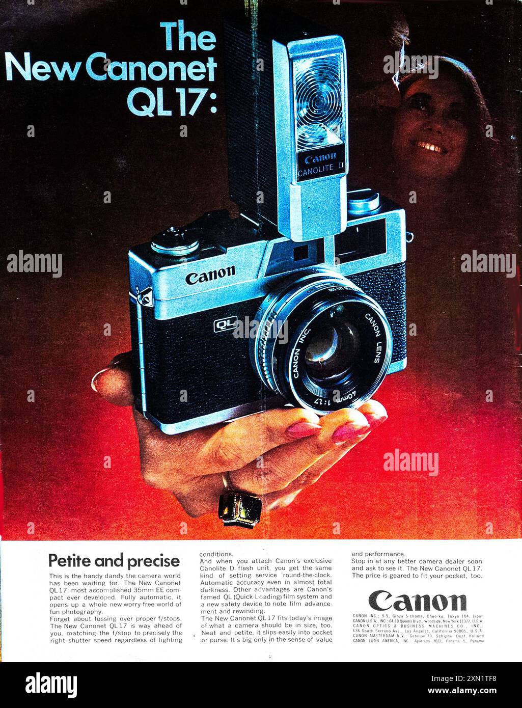 A vintage 1970 advertisement for the Canon Canonet QL17 camera ...