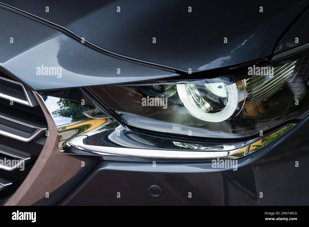 Round circle car headlamp of luxury gray automobile Stock Photo - Alamy